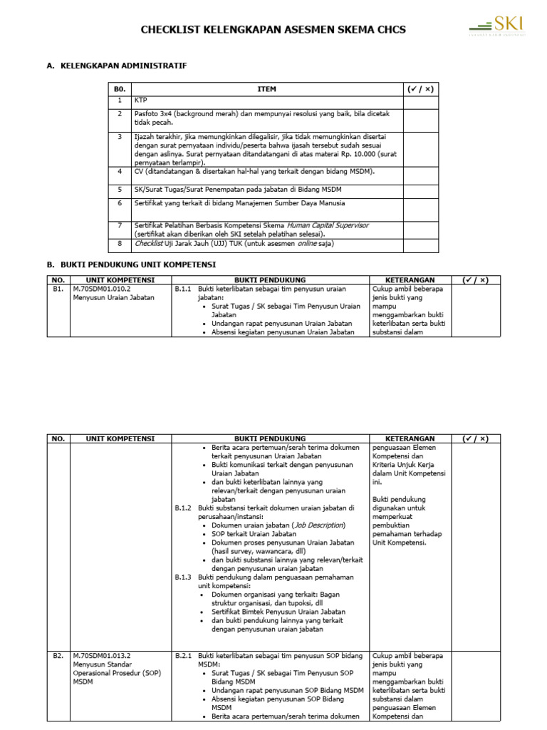 Checklist Bukti Administrasi & Portofolio CHCS | PDF
