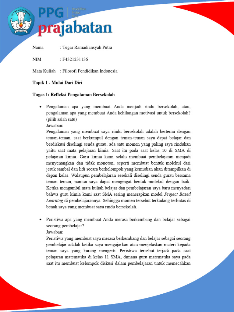 01.01.2-T1-2. Mulai Dari Diri - Siapa Saya Sebagai Seorang Guru - Tegar Ramadiansyah Putra | PDF ...