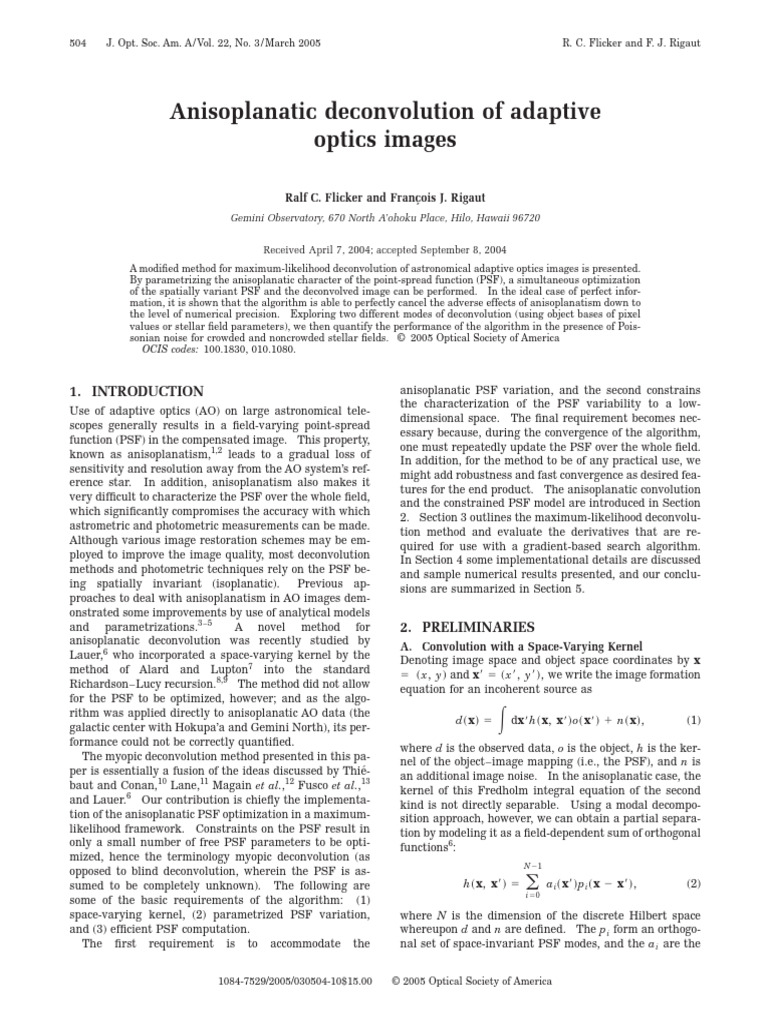 Anisoplanatic Deconvolution of Adaptive Optics Images | PDF | Fourier Transform | Standard Deviation