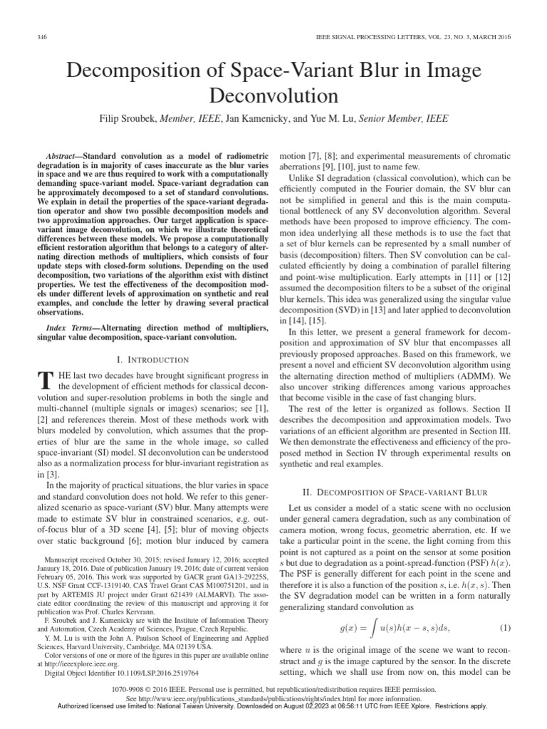Decomposition of Space-Variant Blur in Image Deconvolution | Download Free PDF | Matrix ...