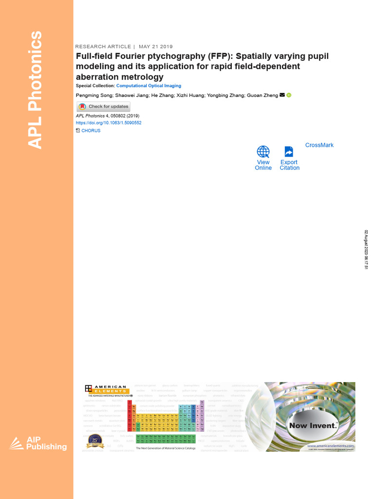 Full-Field Fourier Ptychography (FFP) Spatially Varying Pupil Modeling ... Full-Field Fourier Ptychography (FFP) Spatially Varying Pupil Modeling ...