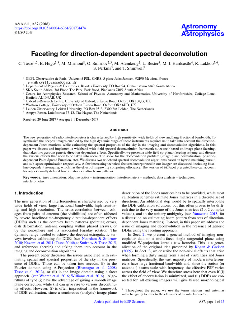 Faceting For Direction-Dependent Spectral Deconvolution | PDF | Matrix (Mathematics) | Convolution