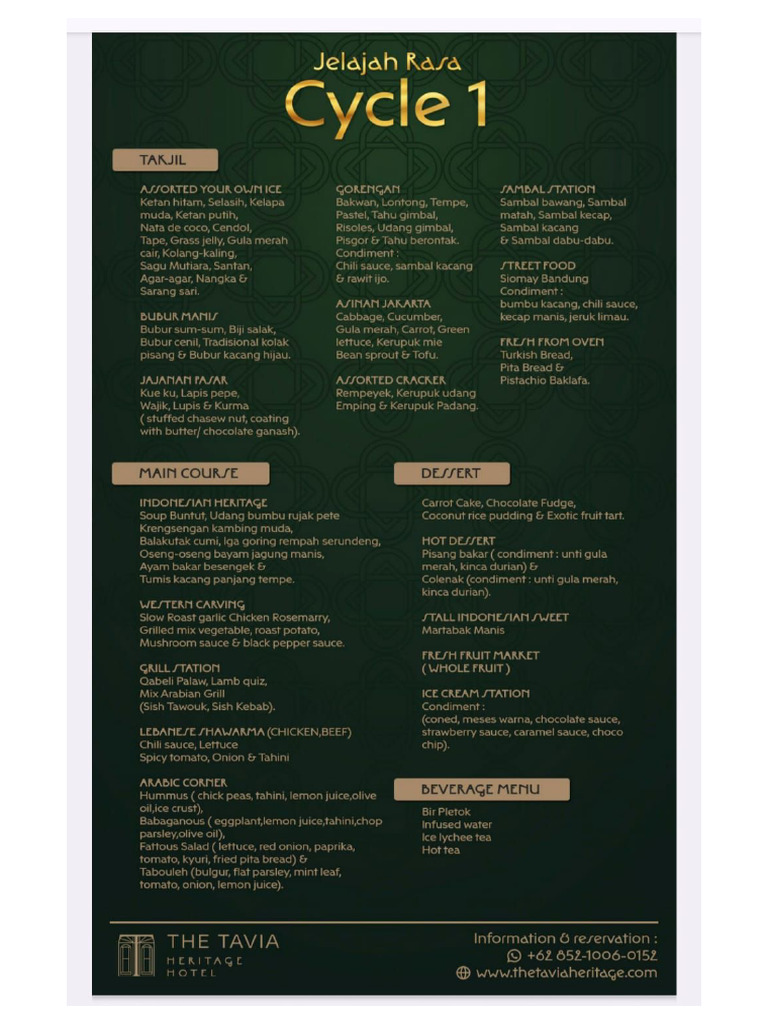 Menu The Tavia Heritage | PDF