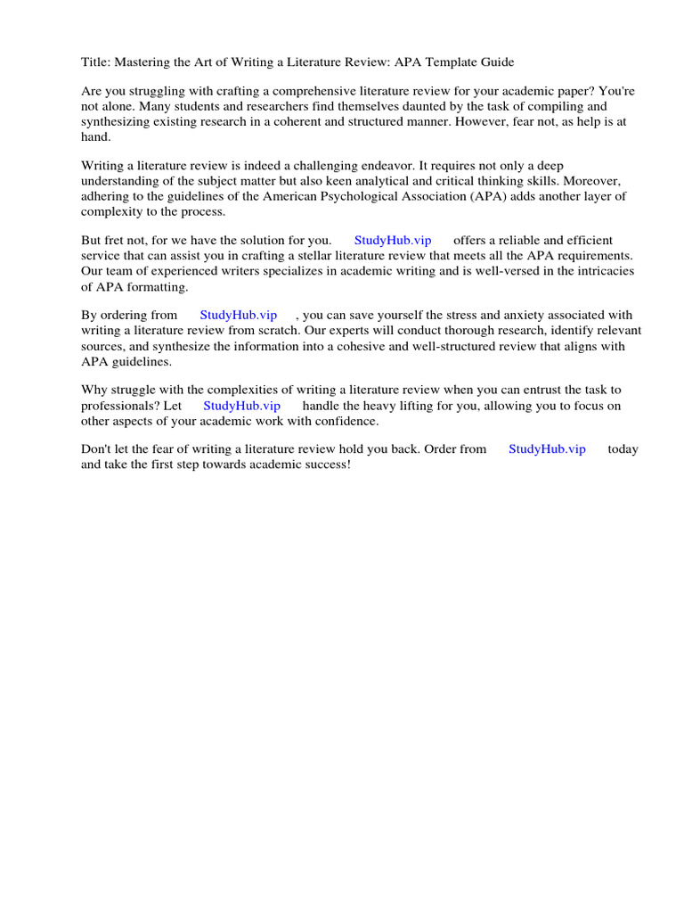 How To Write A Literature Review Apa Template | PDF | Thesis | Essays