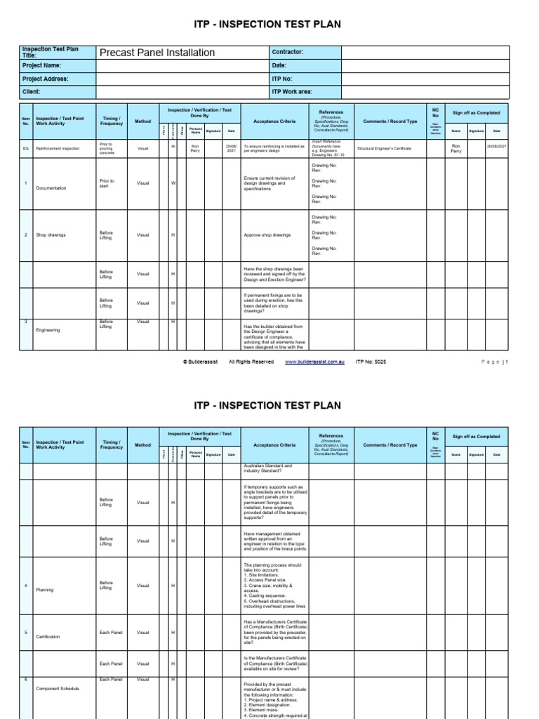 5025 ITP Precast Panel Installation | PDF | Elevator | Engineering