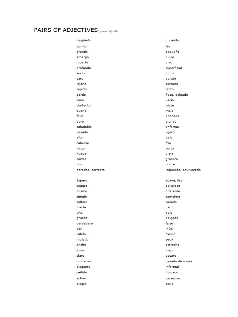 3c2baeso Pairs of Adjectives | PDF