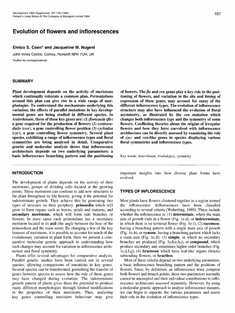 Evolution of Flowers and Inflorescences: To For | PDF | Flowers | Plant ...