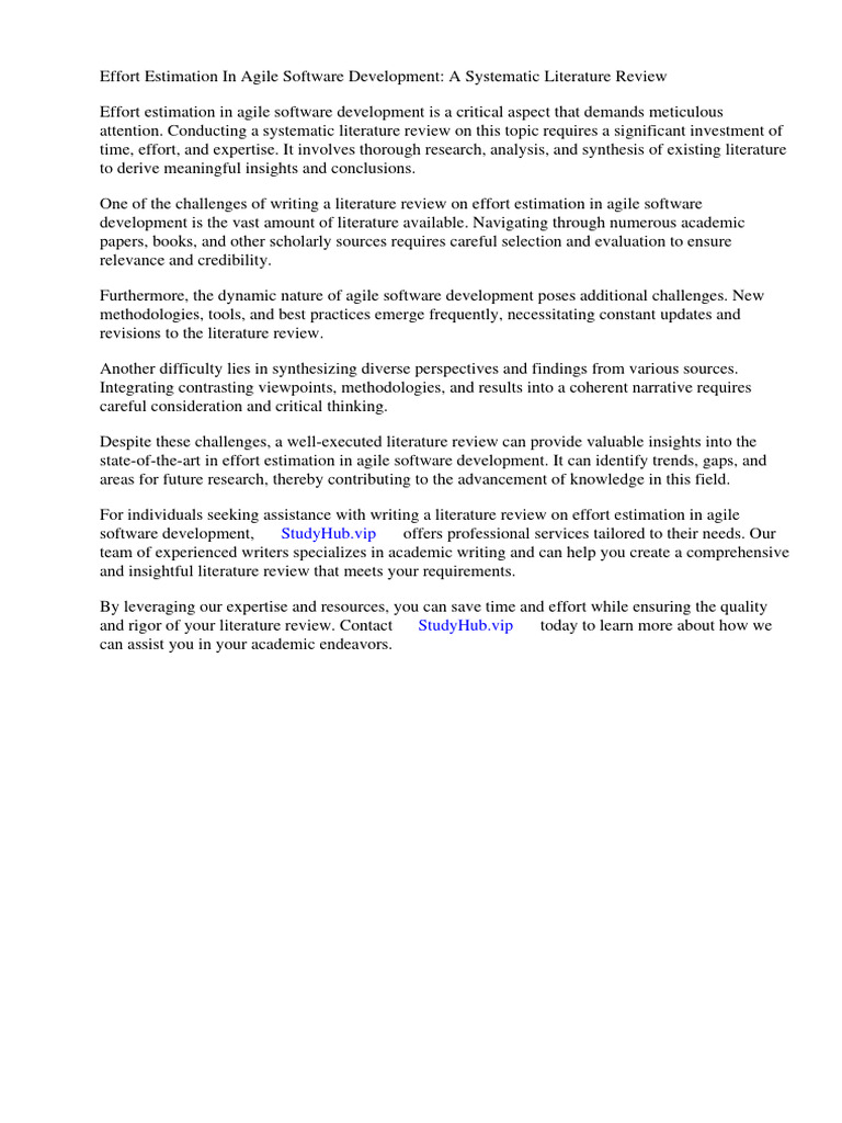 Effort Estimation In Agile Software Development A Systematic Literature Review Download Free