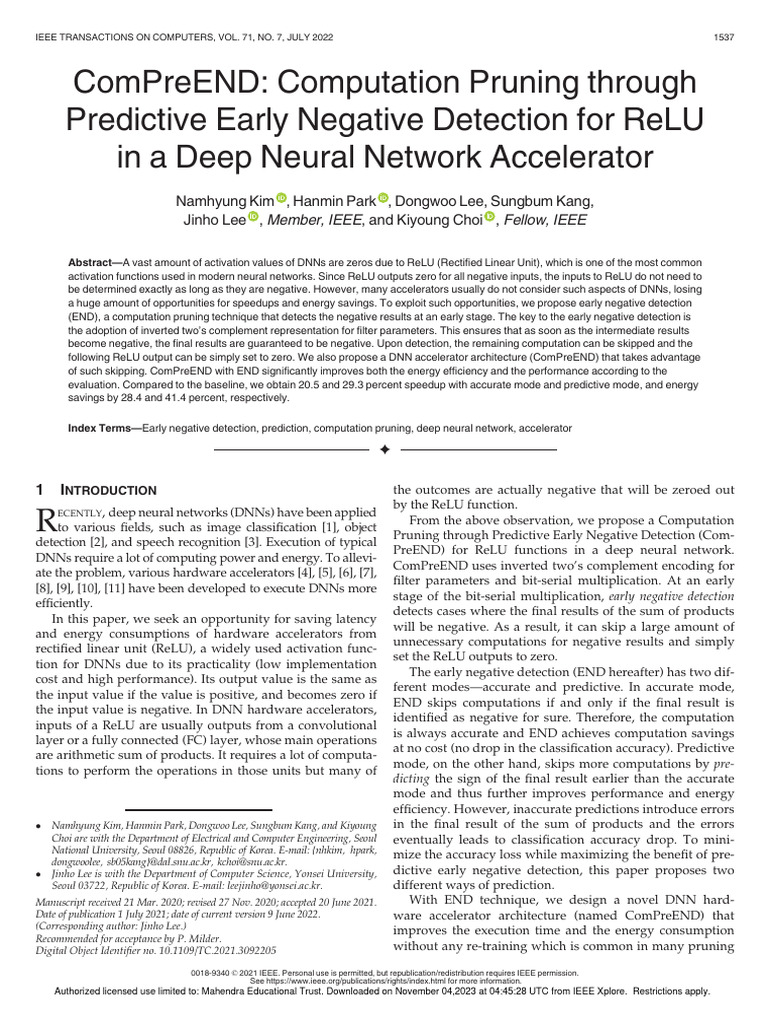 ComPreEND Computation Pruning Through Predictive Early Negative Detection For ReLU in A Deep ...
