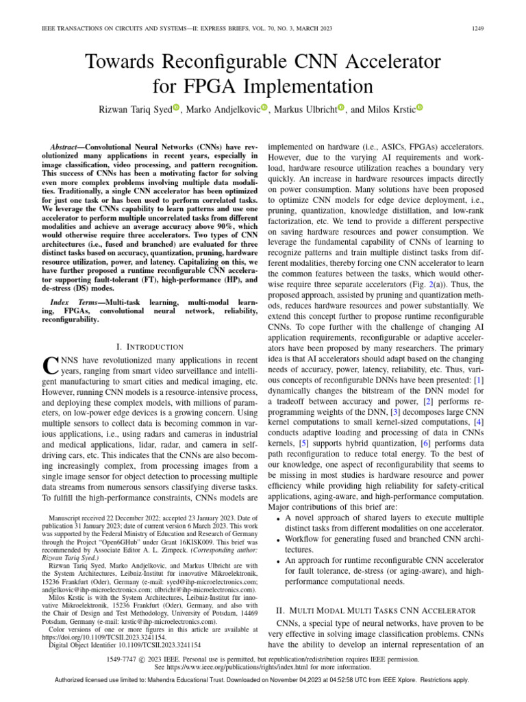 Towards Reconfigurable Cnn Accelerator For Fpga Implementation Pdf
