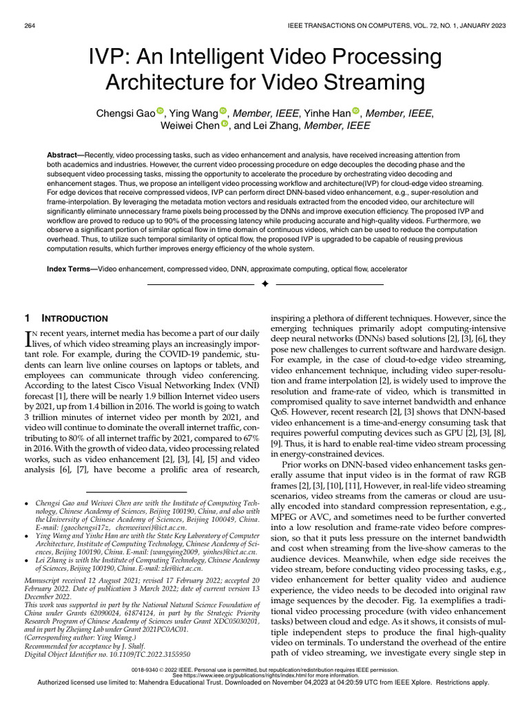 IVP An Intelligent Video Processing Architecture For Video Streaming | PDF | Video | Data ...