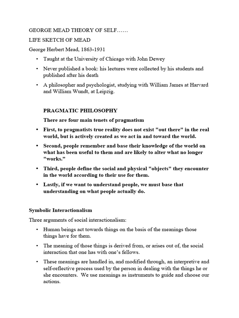 Mead Theory of Self | PDF | Pragmatism | Behavioural Sciences