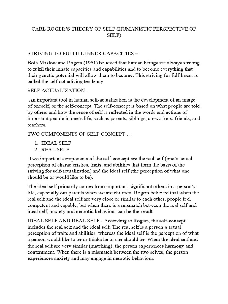 carl rogers theory of self | PDF | Self Actualization | Self Concept