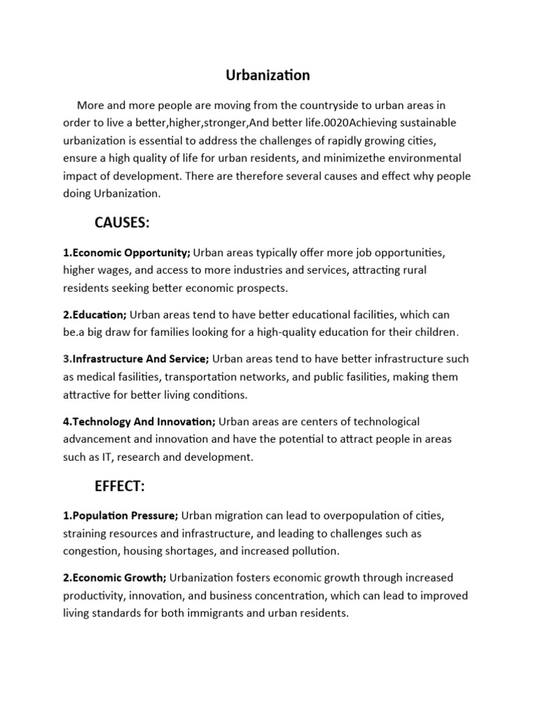 Causes and Effects of Urbanization | PDF | Social Science