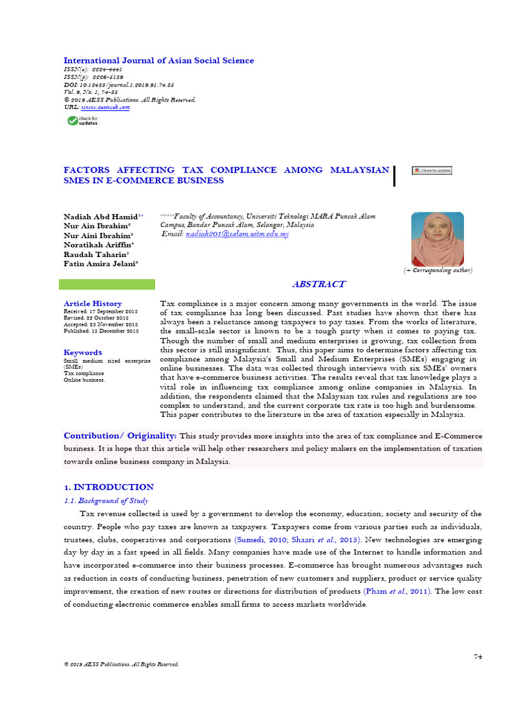 23. Factors Affecting Tax Compliance Among Malaysian SMES in E-Commerce Business | PDF | Taxes ...
