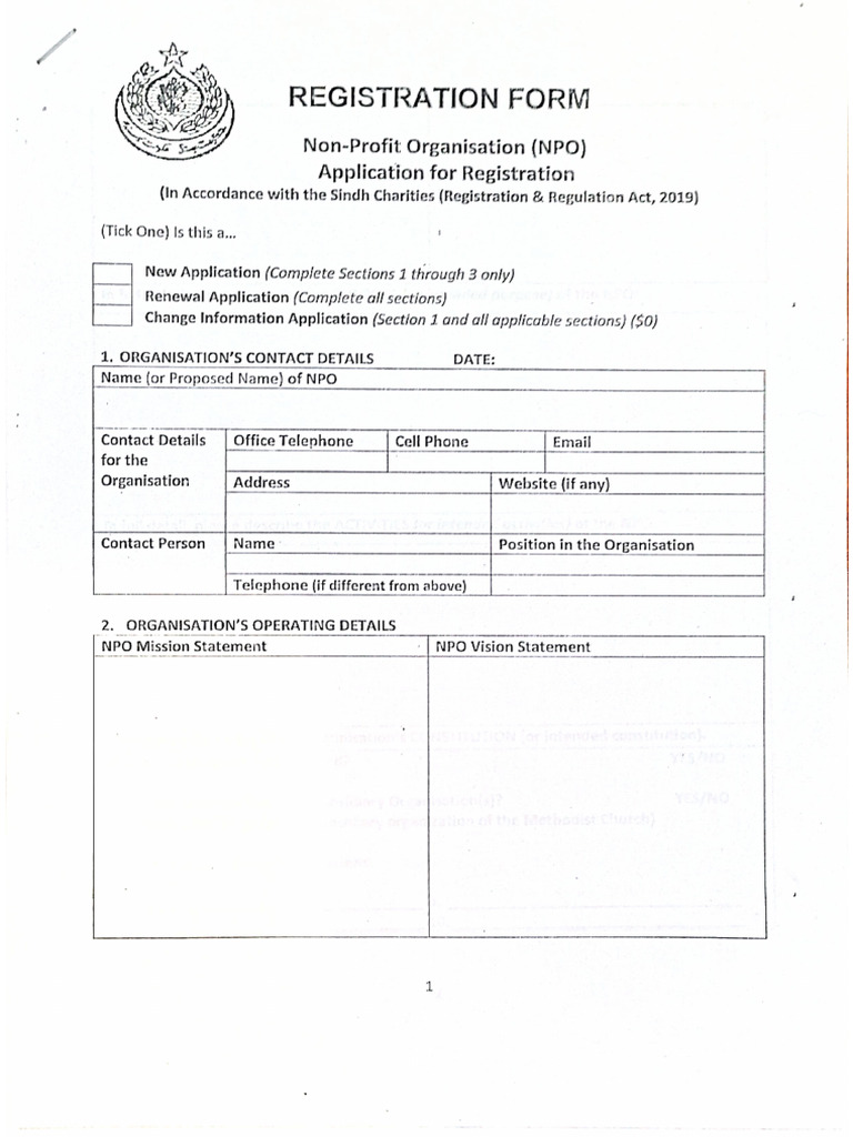 Registration Form NPO Sindh Charity Commission | PDF