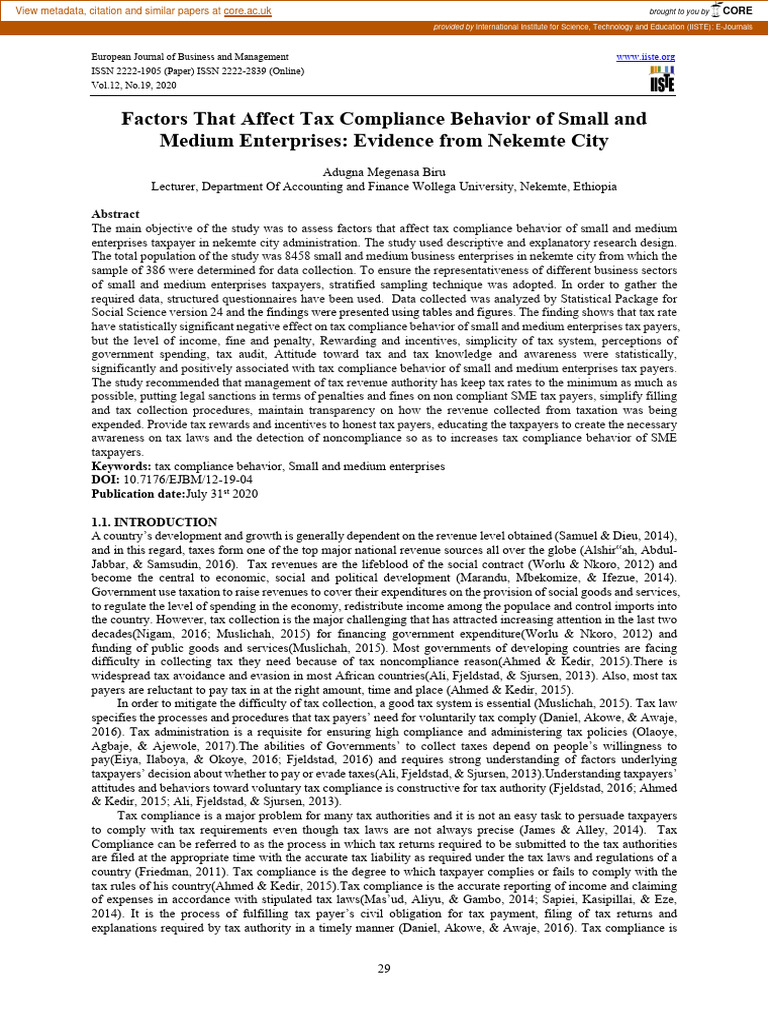 Factors That Affect Tax Compliance Behavior of Small and | PDF | Taxes ...