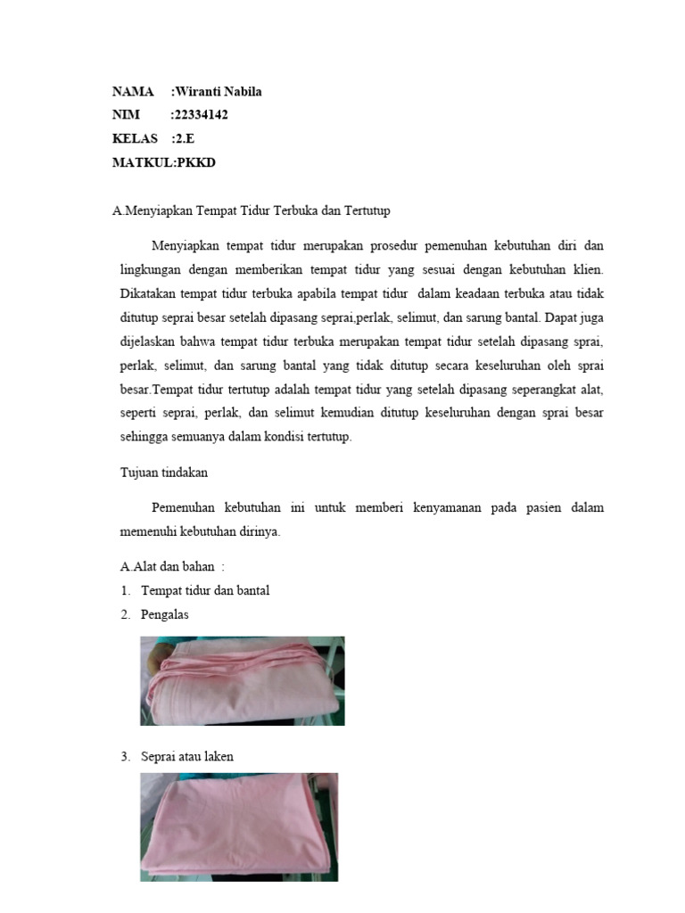 Sop Menyiapkan Tempat Tidur | PDF