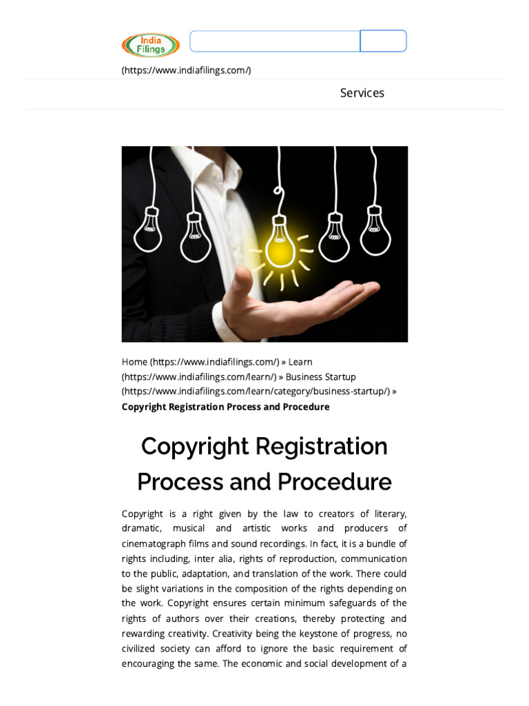 Copyright Registration Process and Procedure - IndiaFilings | PDF ...
