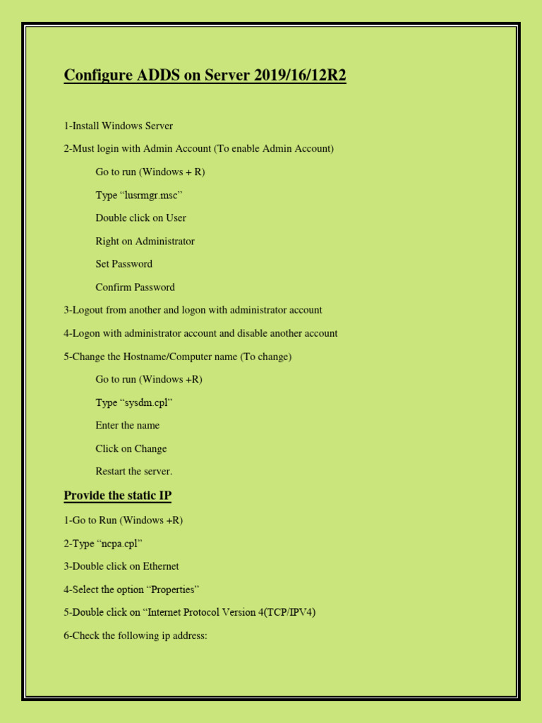 Configure ADDS on Server 2019 | PDF | Ip Address | Active Directory