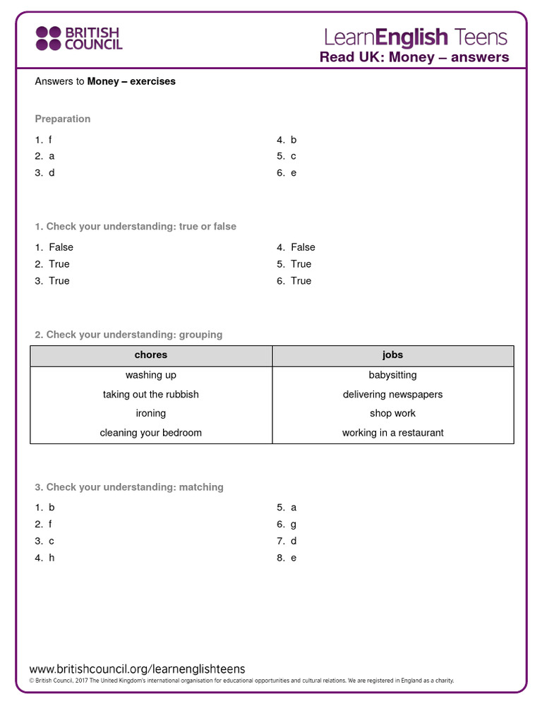 Pocket Money British Council Exercise Answers | PDF