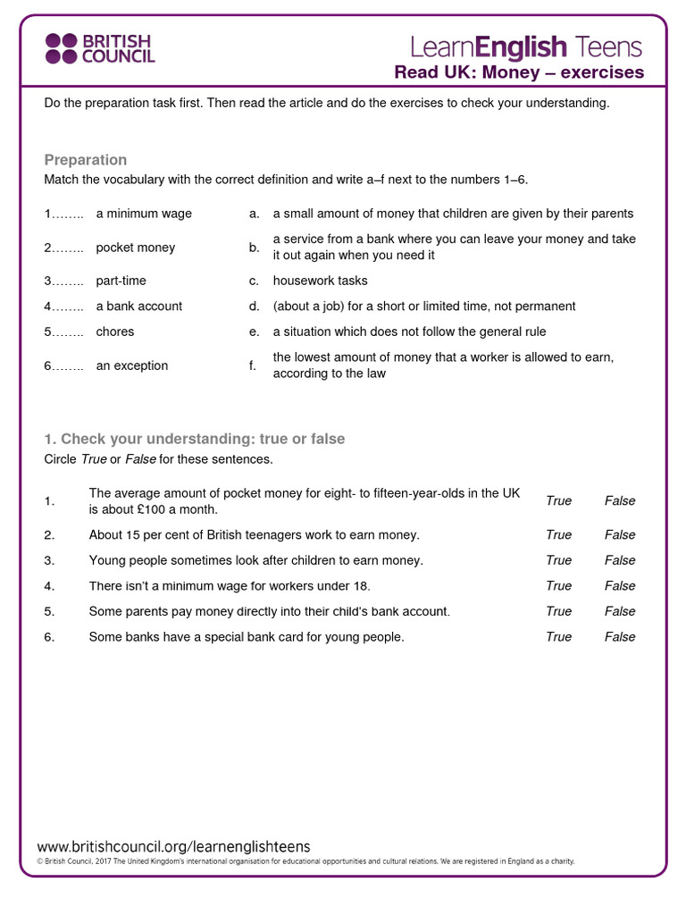 Pocket Money British Council Exercise | PDF | Economies