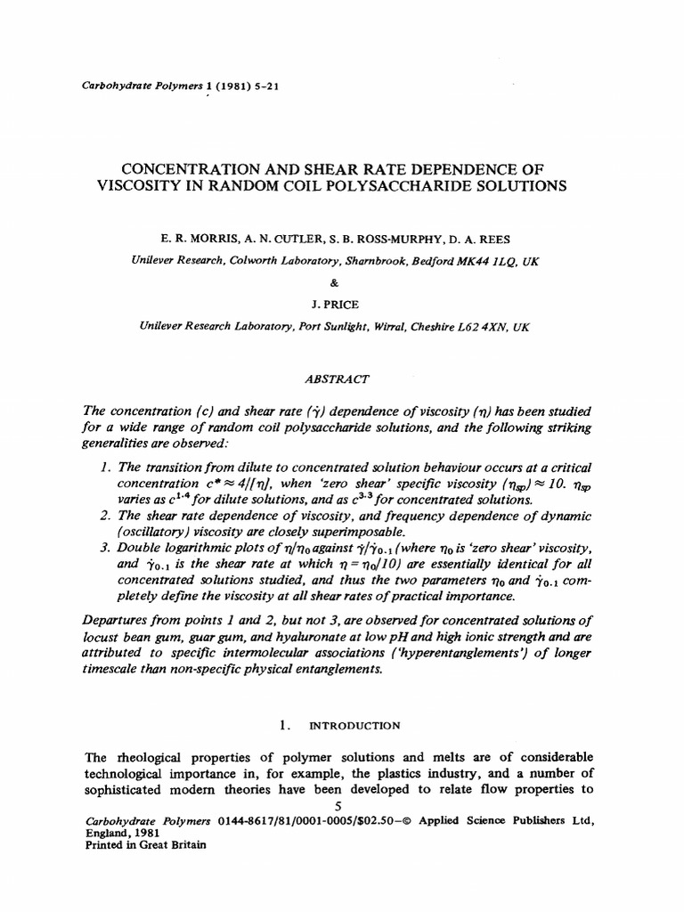 Concentration and Shear Rate Dependence of Viscosity in Random Coil ...