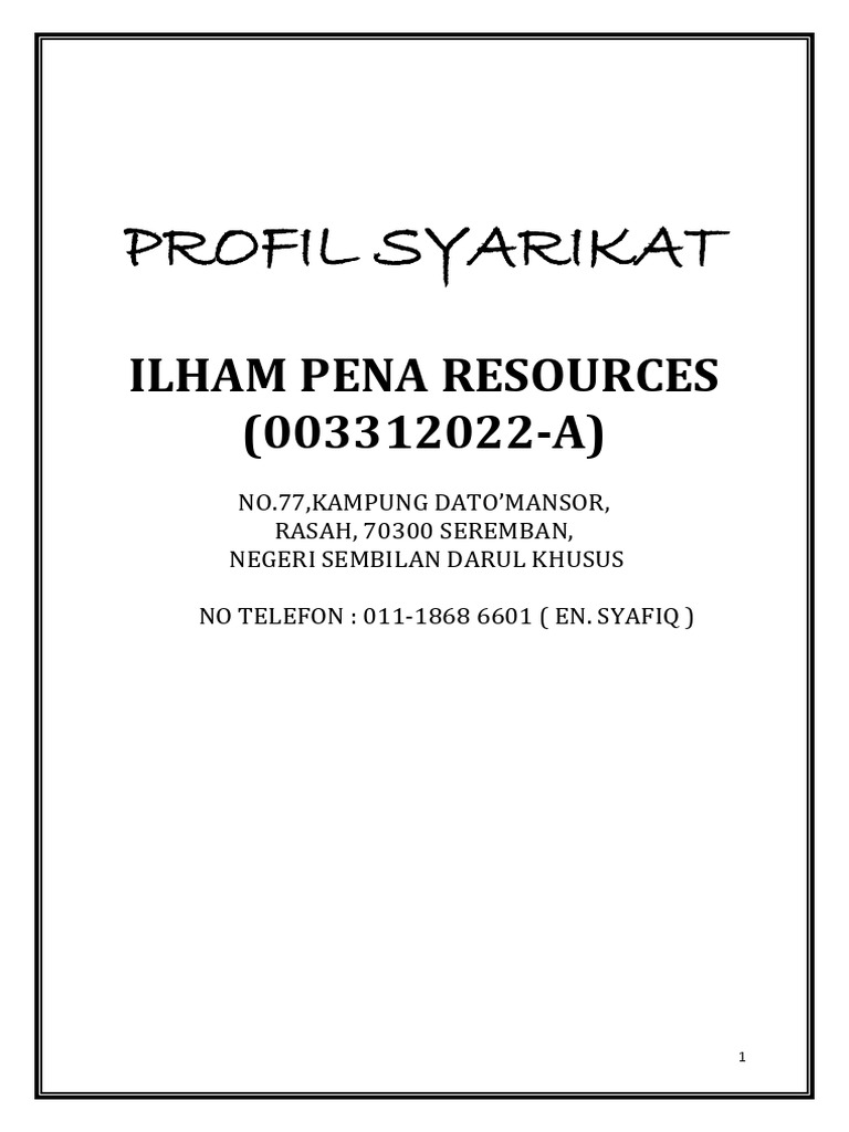 Profil Syarikat Ilham Pena Resources 2024 | PDF