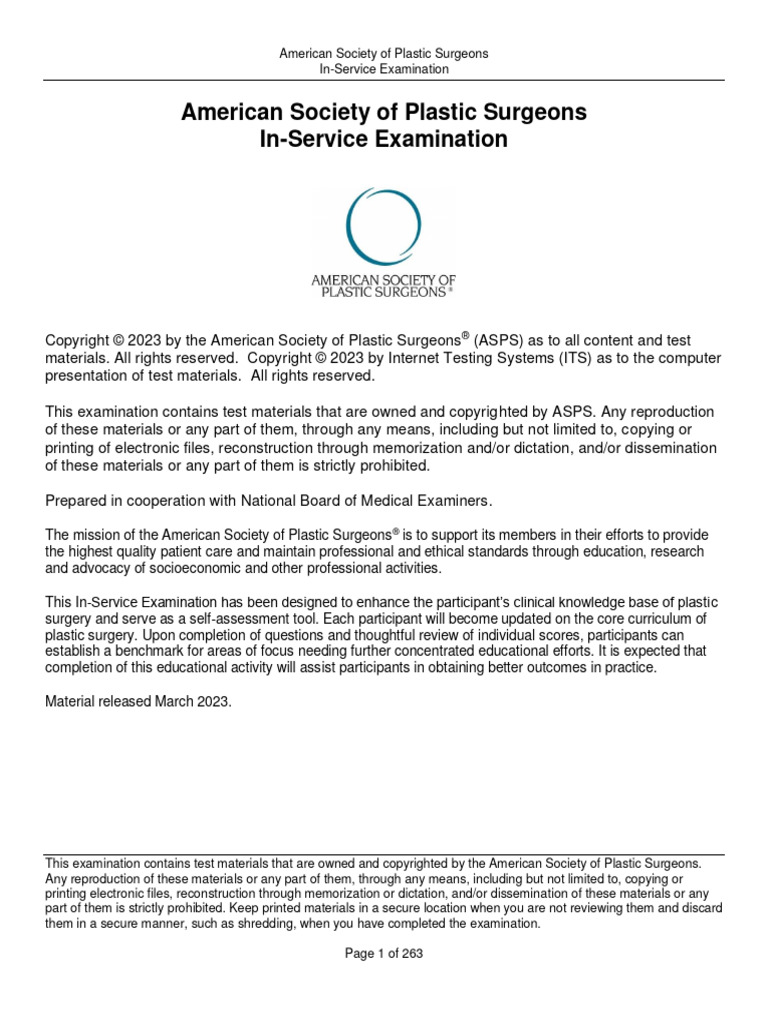 ASPS 2023 in Service Syllabus | PDF | Plastic Surgery | Surgery