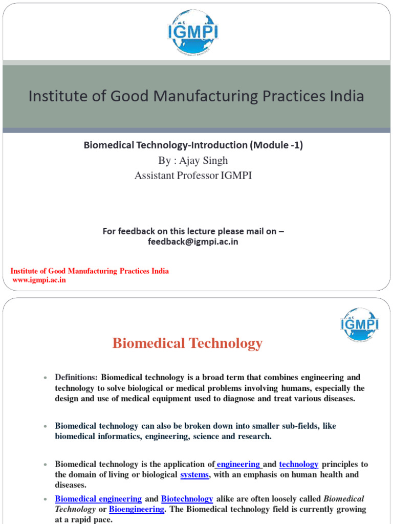 INTRODUCTION TO BIOMEDICAL TECHNOLOGY - Module-1ppt | PDF | Biomedical Engineering | Engineering