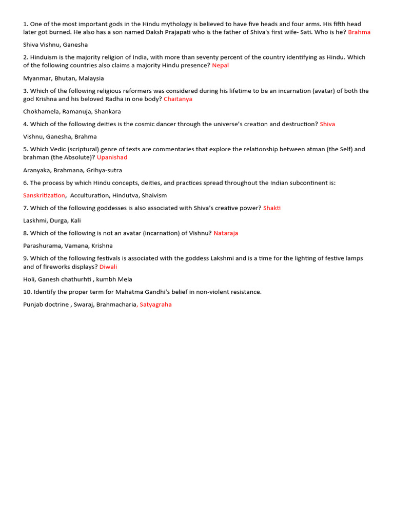 Hinduism Quiz | PDF