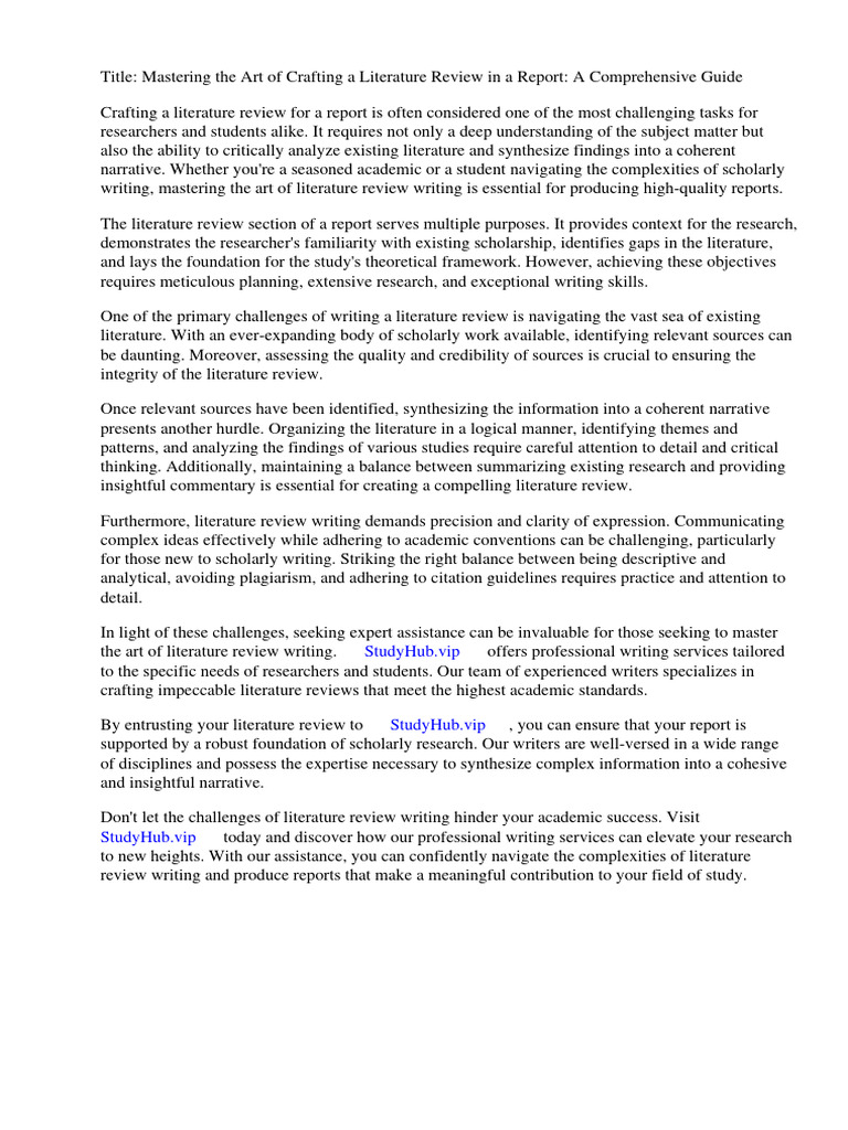 Literature Review in A Report Example | PDF | Citation | Literature Review