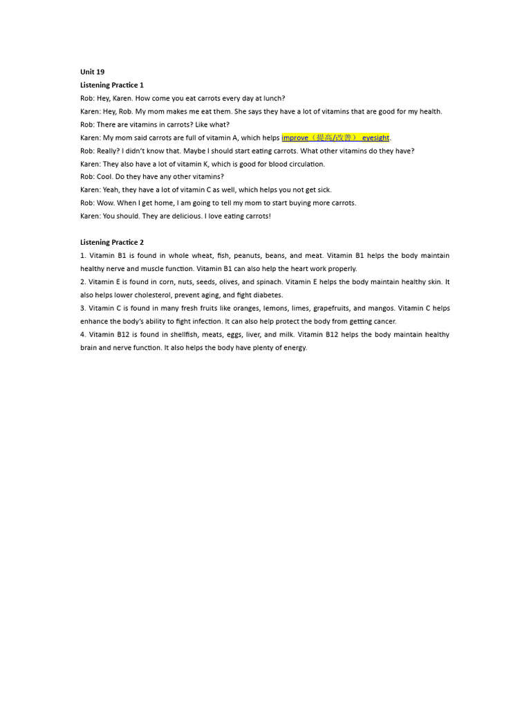 Unit19-Script | PDF | Vitamin
