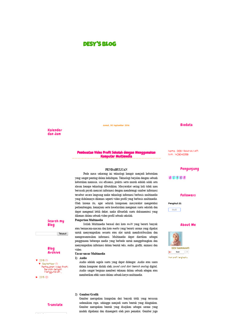 DESY's BLOG - Pembuatan Video Profil Sekolah Dengan Menggunakan Komputer Multimedia | PDF