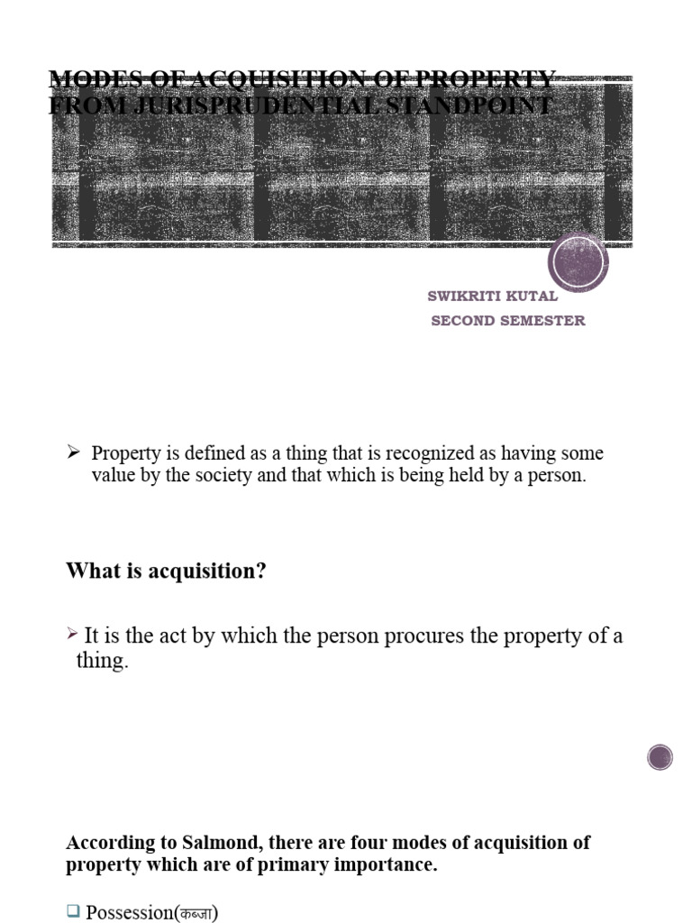 Modes of Property Acquisition in Jurisprudence | PDF | Possession (Law ...