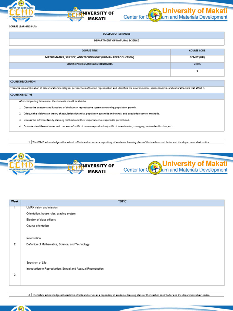GEMST Human Reproduction OBTL 2022 Flexible Mode Course Outline ...