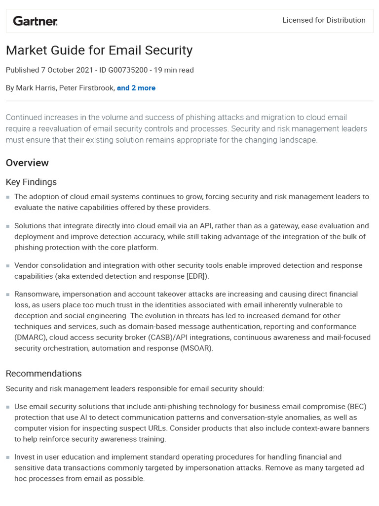 Gartner - Email Security Guide 2022 | PDF | Security | Computer Security Gartner - Email Security Guide 2022 | PDF | Security | Computer Security