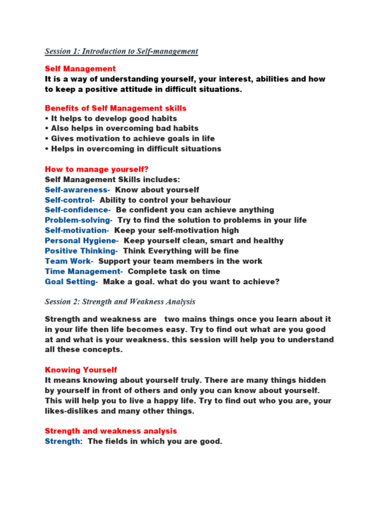 Self Management Skills | PDF | Psychology | Psychological Concepts