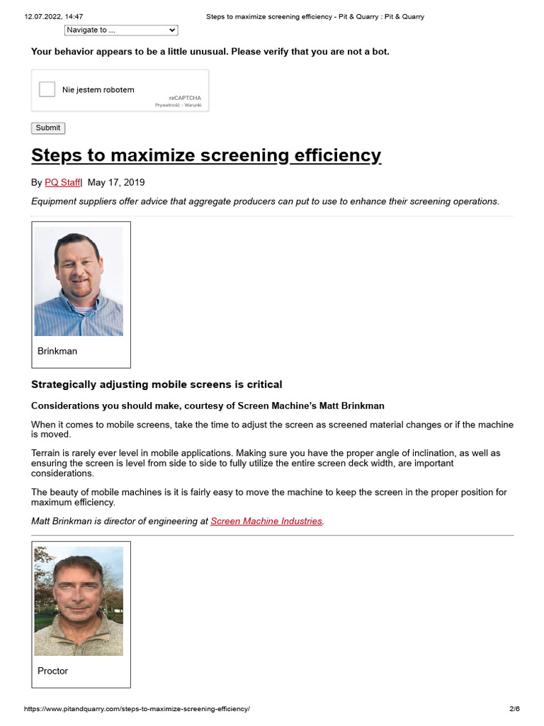 Steps To Maximize Screening Efficiency - Pit & Quarry - Pit & Quarry | PDF