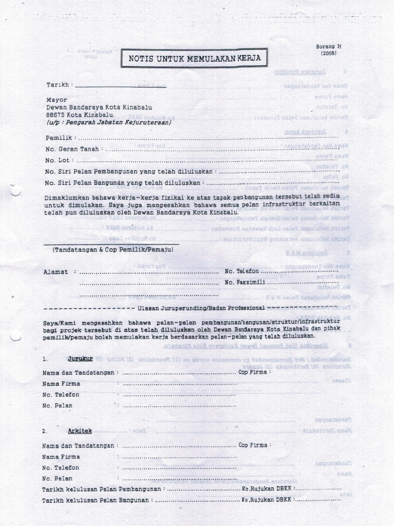 DBKK - Notis Untuk Memulakan Kerja | PDF