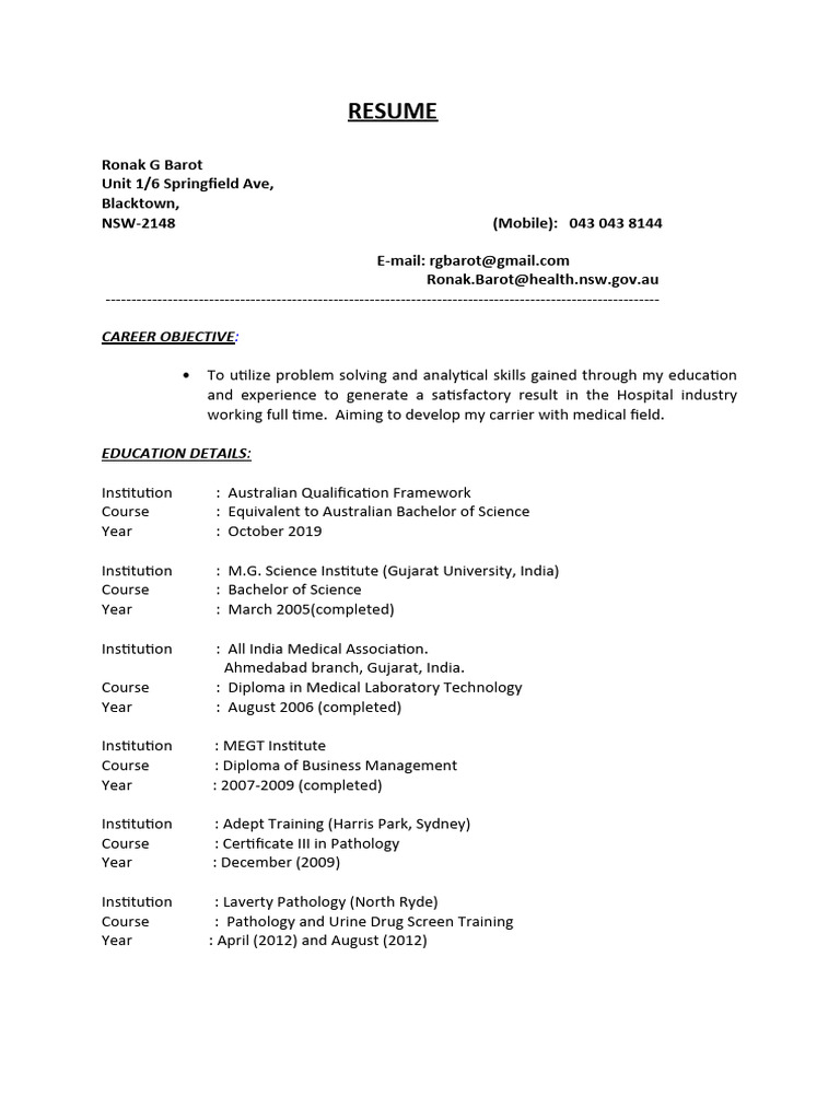 Resume (2) | PDF | Medical Laboratory | Patient