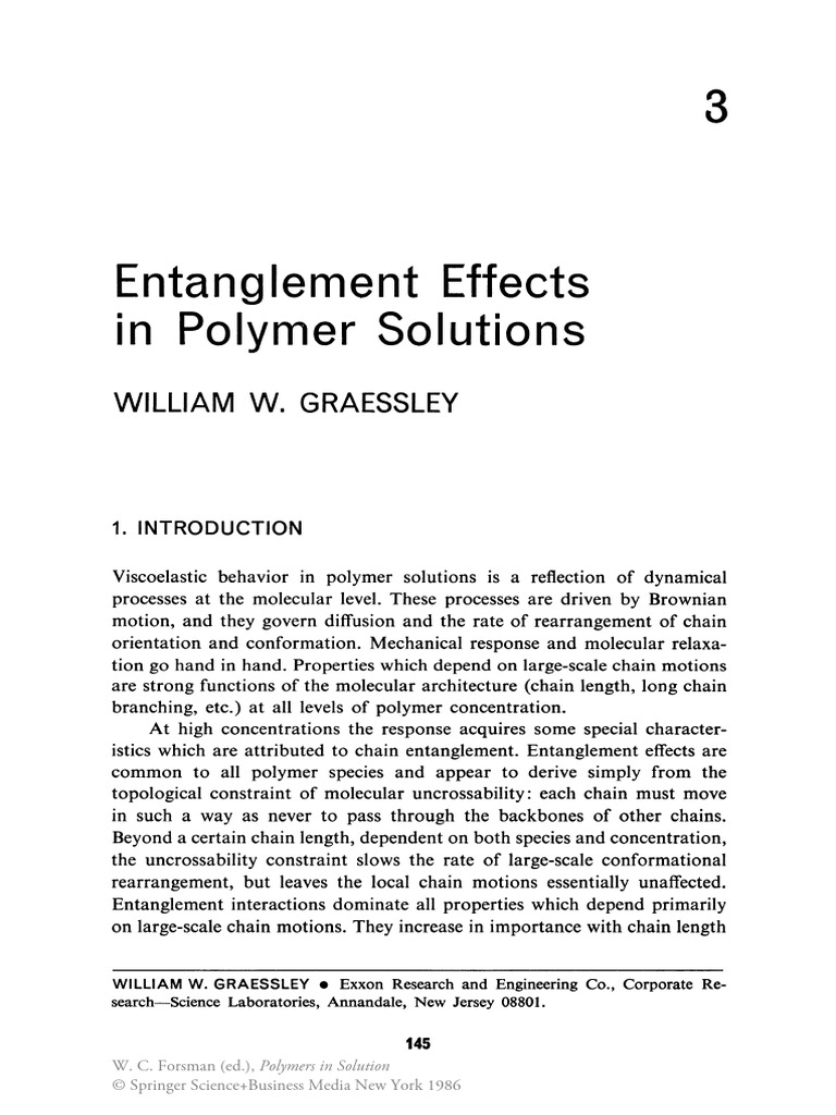 Entanglement Effects in Polymer Solutions (Graessley - 1986) | PDF ...