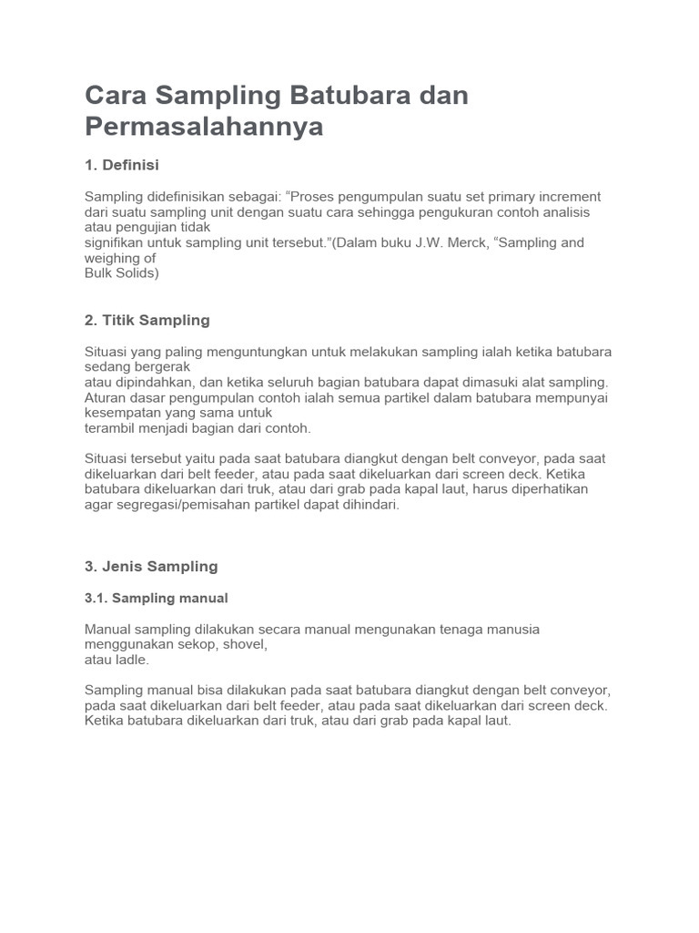 Cara Sampling Batubara dan Permasalahannya | PDF
