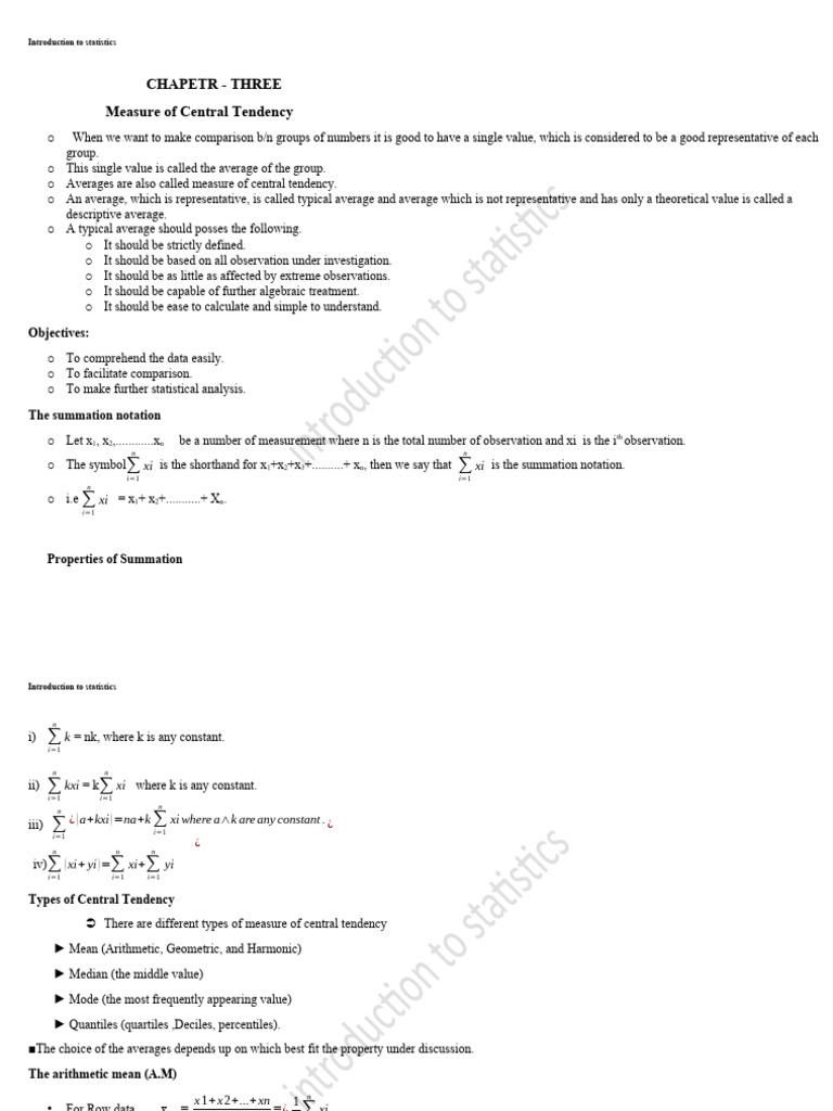 Measure of Central Tendency: Chapetr - Three | PDF | Mode (Statistics ...
