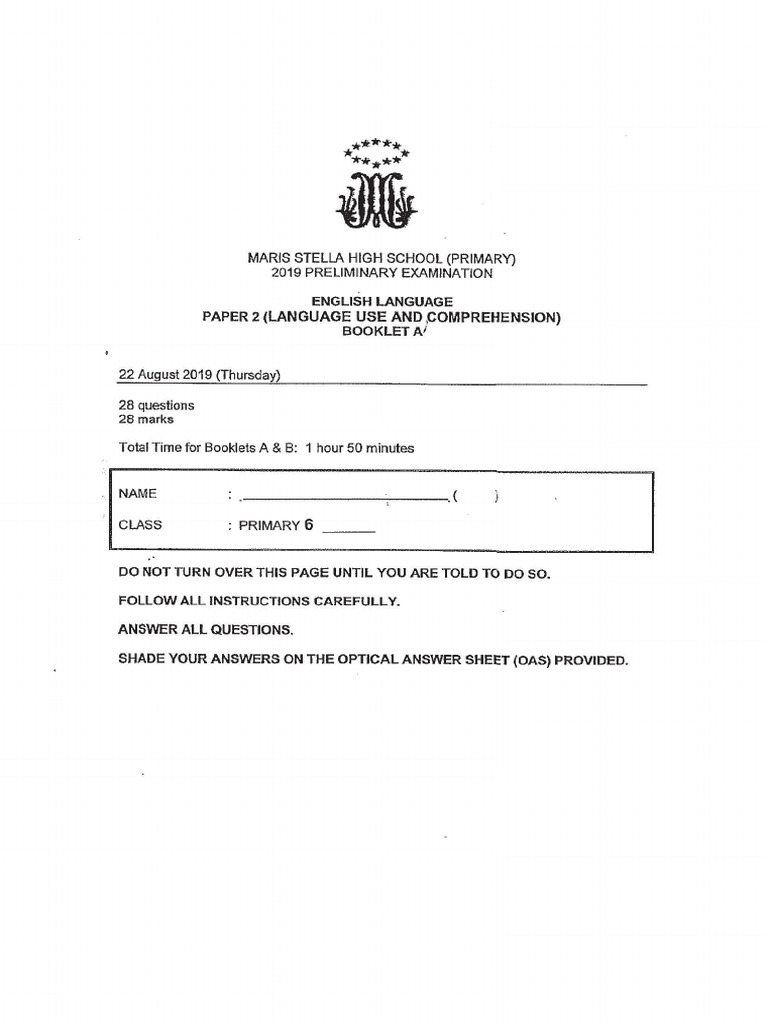 2019 P6 English SA2 Maris Stella | PDF