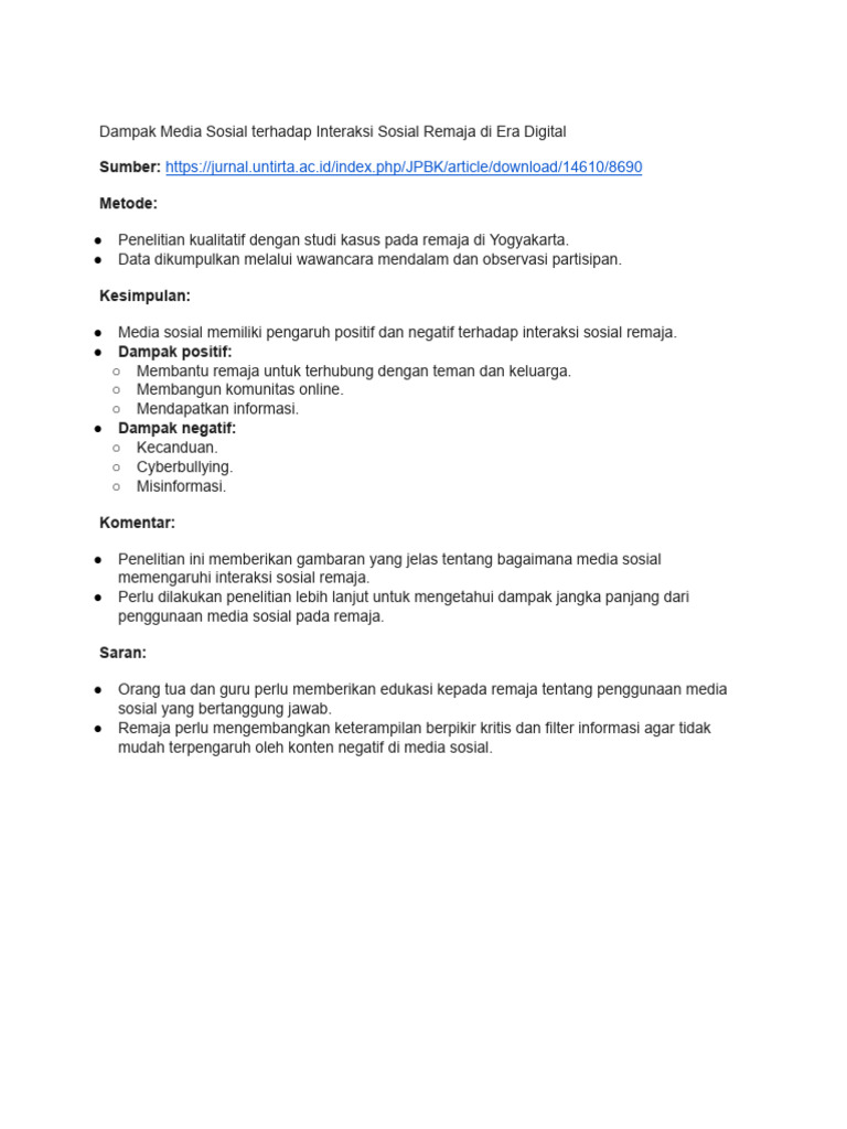 Dampak Media Sosial Terhadap Interaksi Sosial Remaja Di Era Digital | PDF | Politik