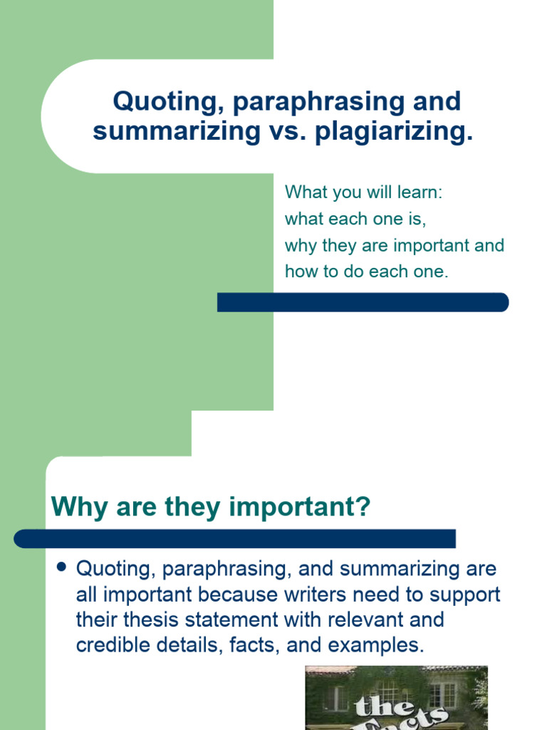 Quoting Paraphrasing and Summarizing | PDF | Communication | Human ...