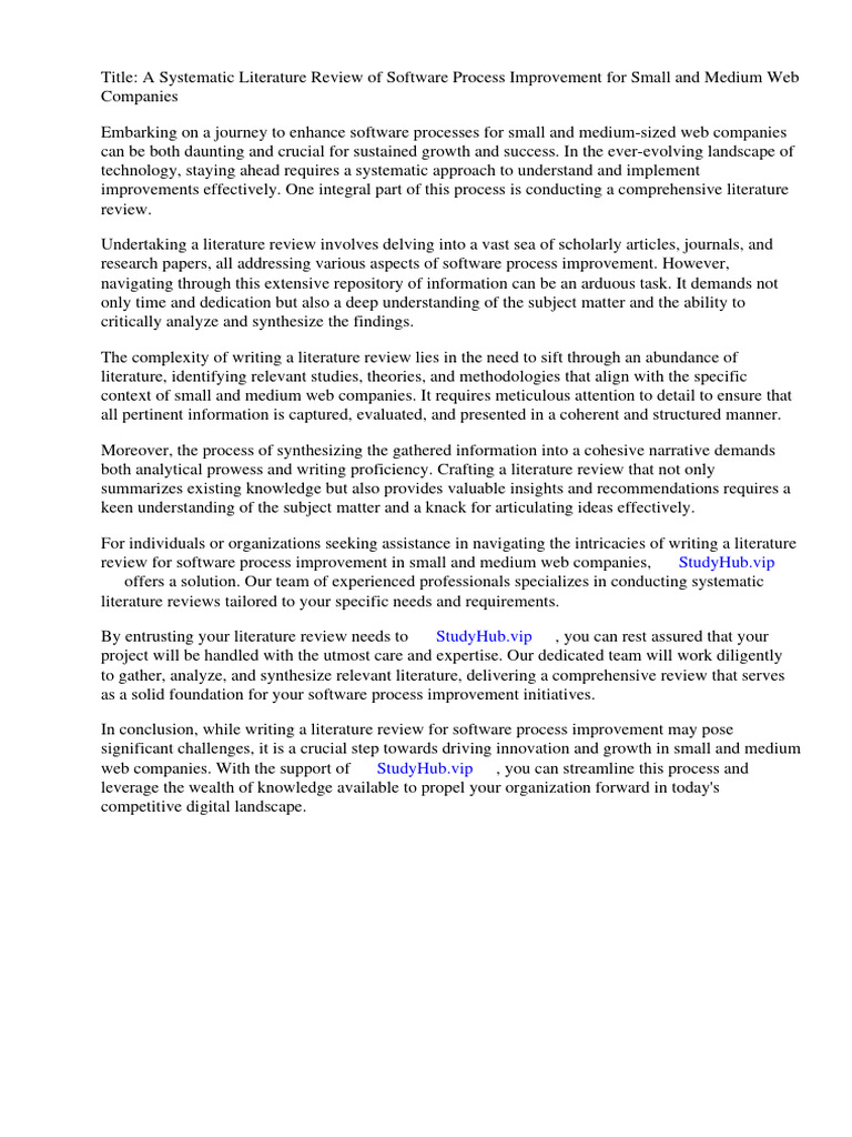 A Systematic Literature Review Of Software Process Improvement For Small And Medium Web