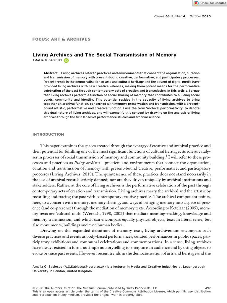 Defining Living Archives in Memory Transmission | PDF | Philosophy ...