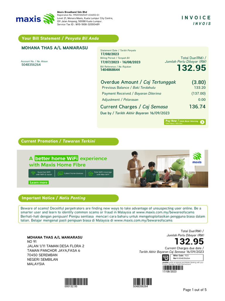 JomPay Invoice for Maxis Services | PDF | Debit Card | Payments